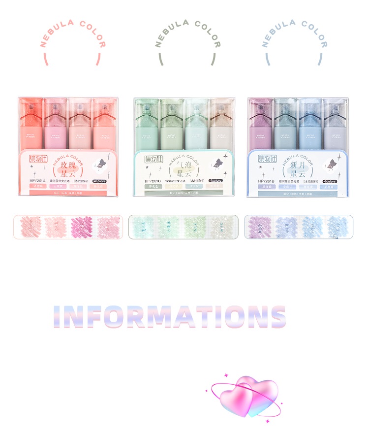 Penlab 4pcs Nebula Color Highlighter Pens Set Bling Shiny Art Marker ...