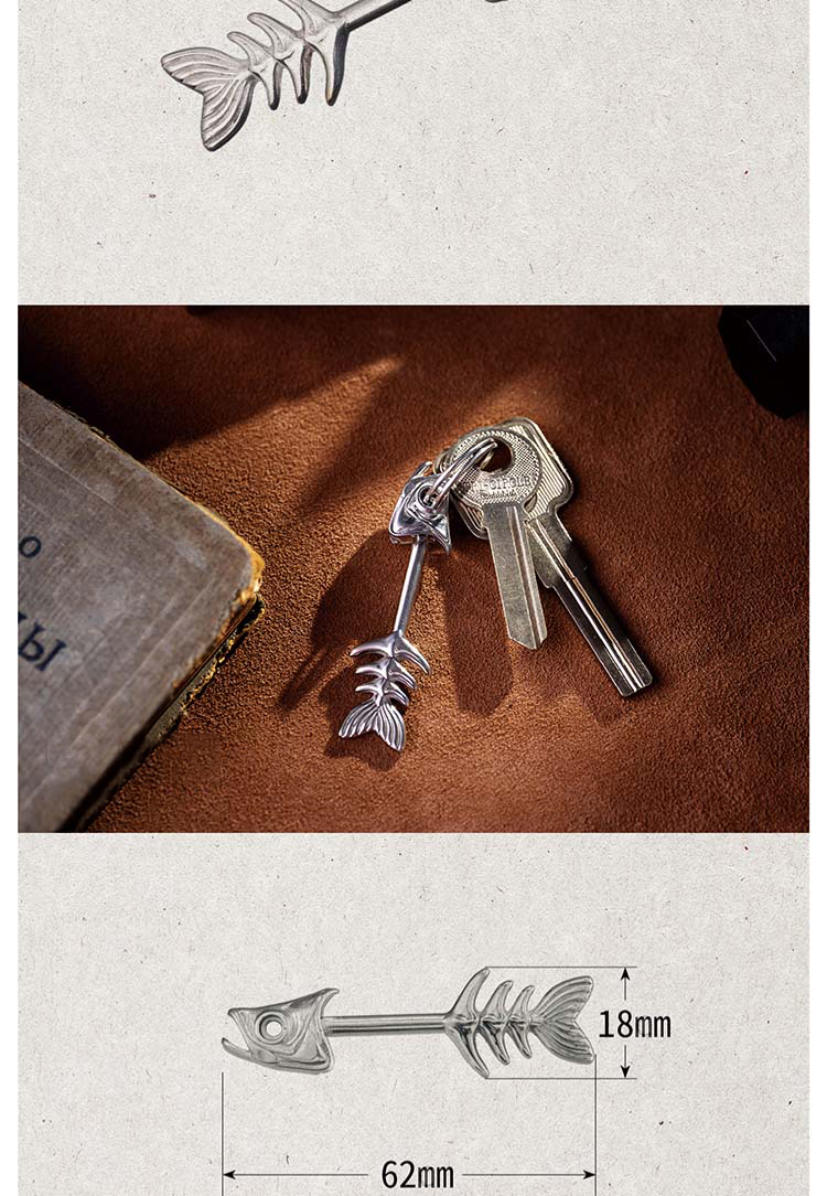 CNEDC Stainless Steel Fish Bone Detachable Keychain Car Keychain Retro ...