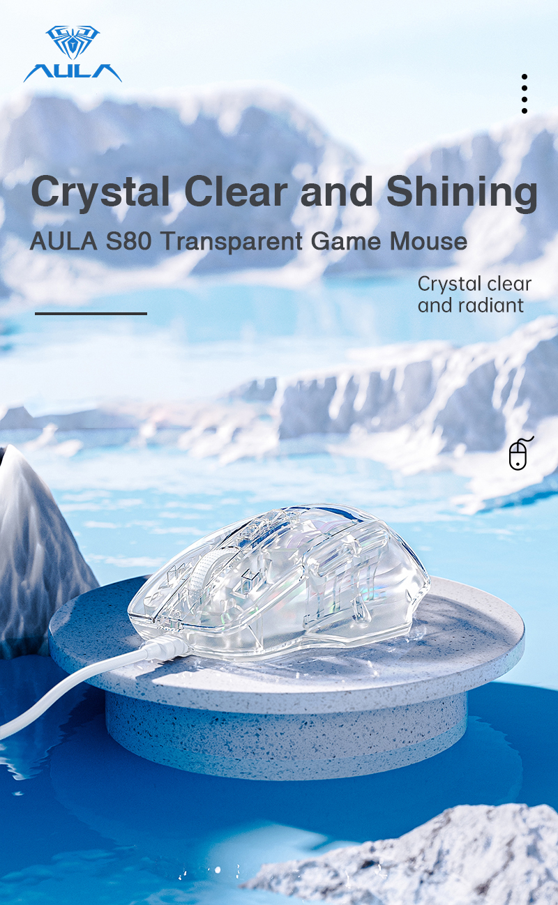 AULA S80 Game Mouse Transparent Mouse RGB Light Effect Ergonomic Design ...