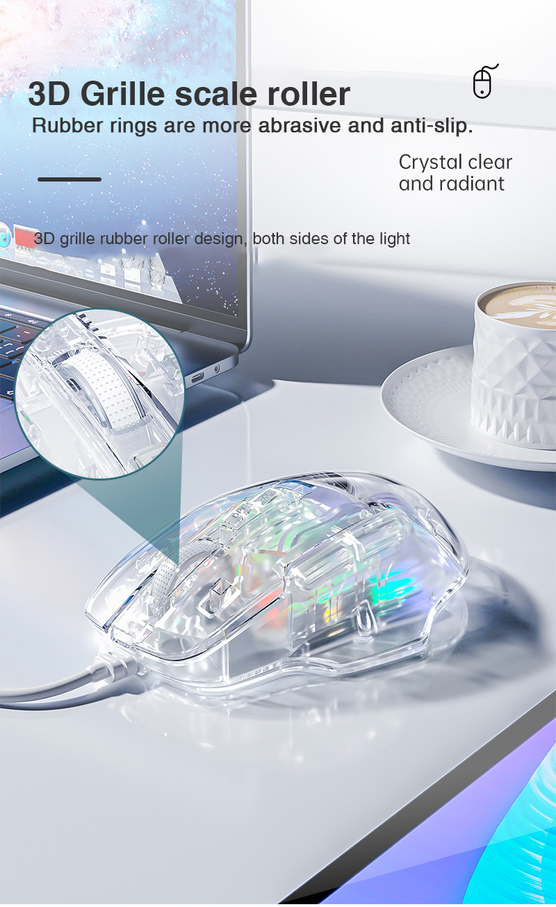 AULA S80 Game Mouse Transparent Mouse RGB Light Effect Ergonomic Design ...