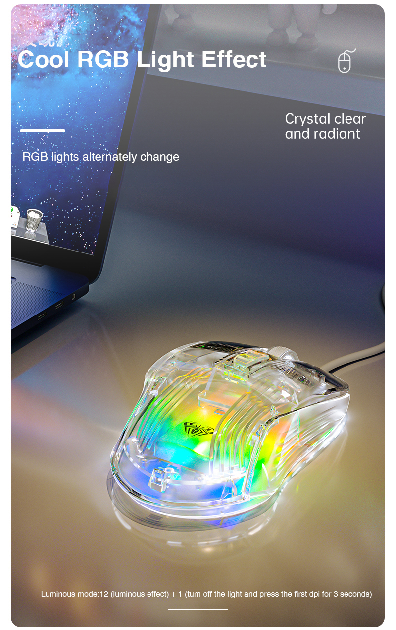 AULA S80 Game Mouse Transparent Mouse RGB Light Effect Ergonomic Design ...