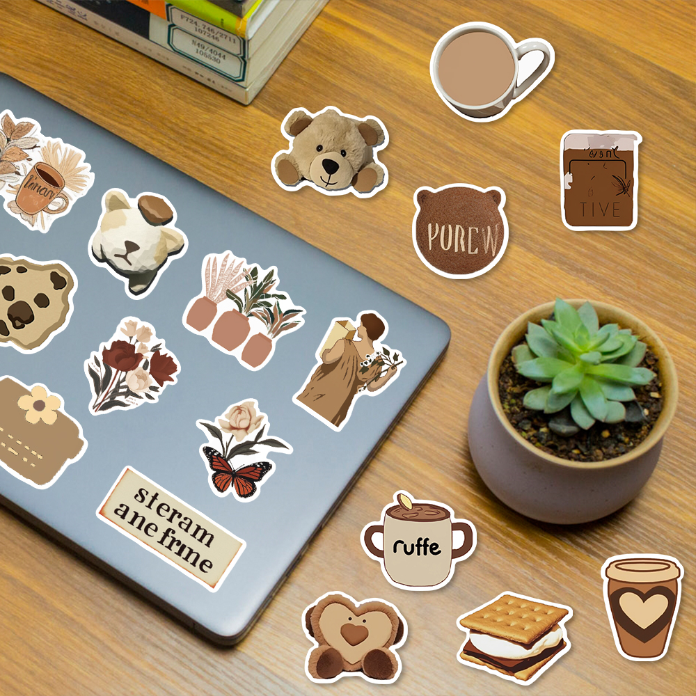 50pcs INS Brown Aesthetics sticker exquisitely decorated hand account ...