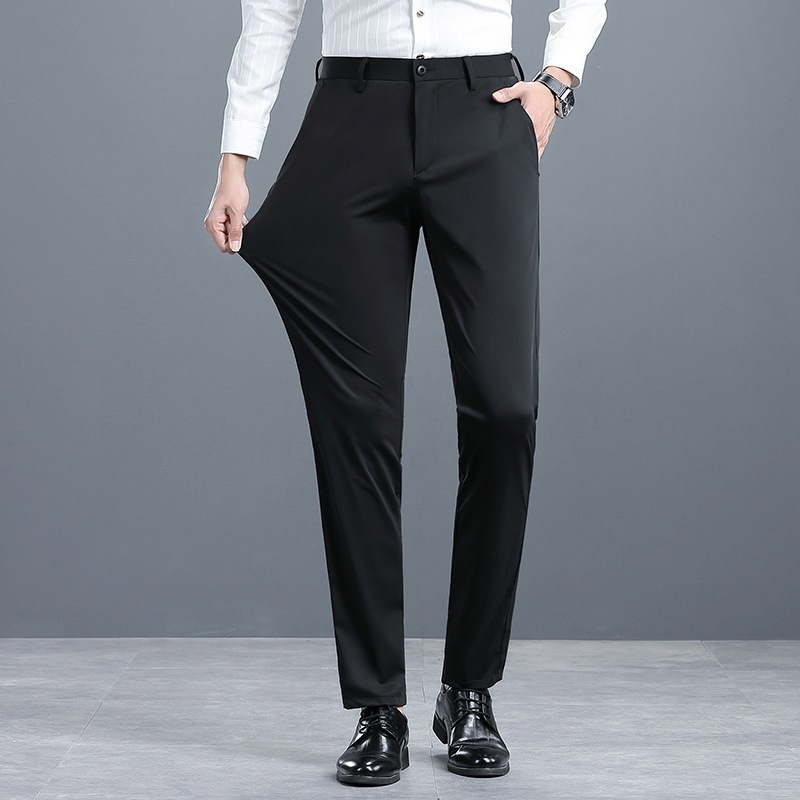 【Local Delivery】Plus Size Men's CEO Formal Pure Black Pants Elastic ...