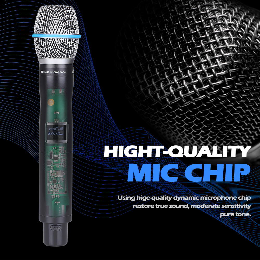 BOMGE UFH Wireless Microphone,Metal Dual Professional UHF Cordless Handheld Microphone System ...
