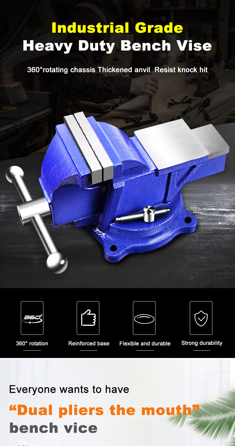 【High Quality】Heavy Duty Bench Vise Clamp 360° rotating cast iron bench ...