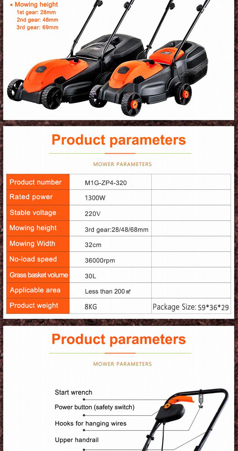 MIDOO Lawn Mower Industrial Electric Grass Cutter Home Multifunctional ...