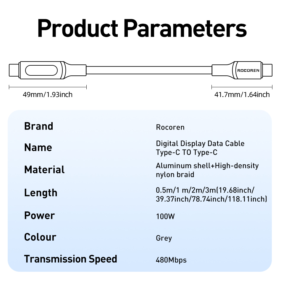 Rocoren PD 100W LED Display USB Type C Cable 5A Quick Charge Fast ...