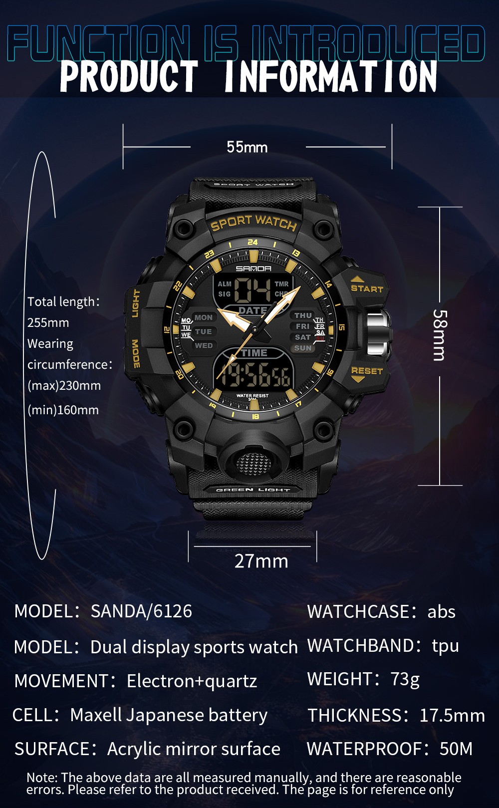 SANDA 6126 Luxury Brand Men Watches 50M Waterproof Sports Military ...