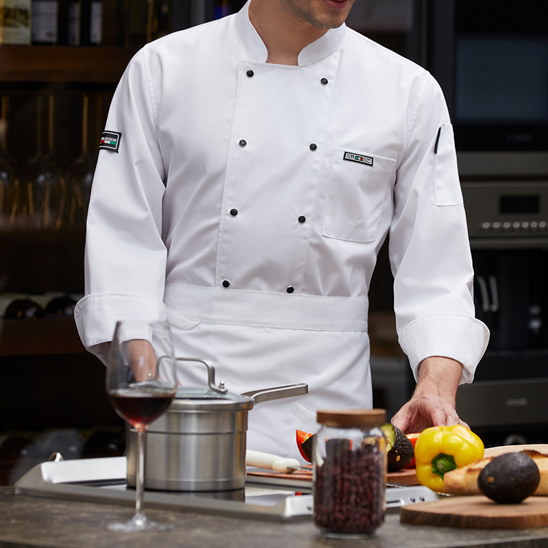 Ready Stock Restaurant chef work clothes long-sleeved male black hotel ...