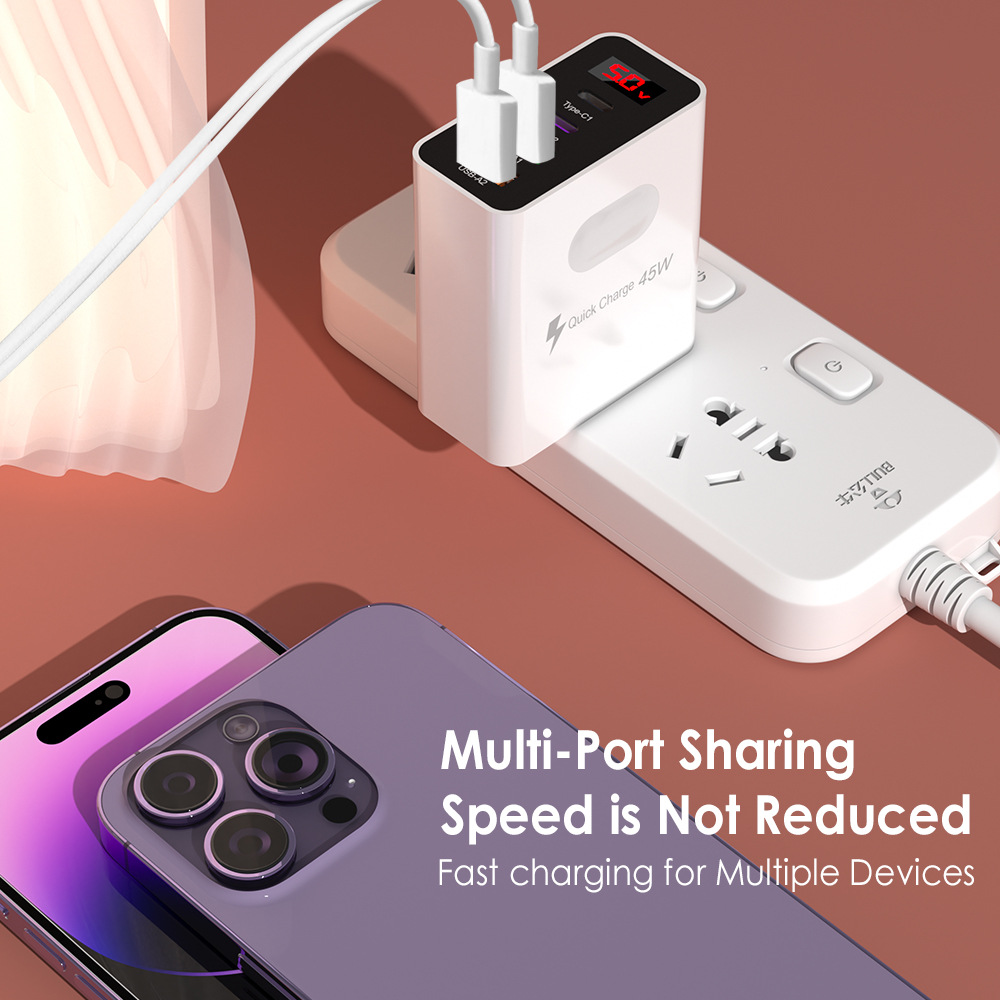 45W Intelligent Digital Display Charger 3.1A 2USB+2PD Fast Charging ...