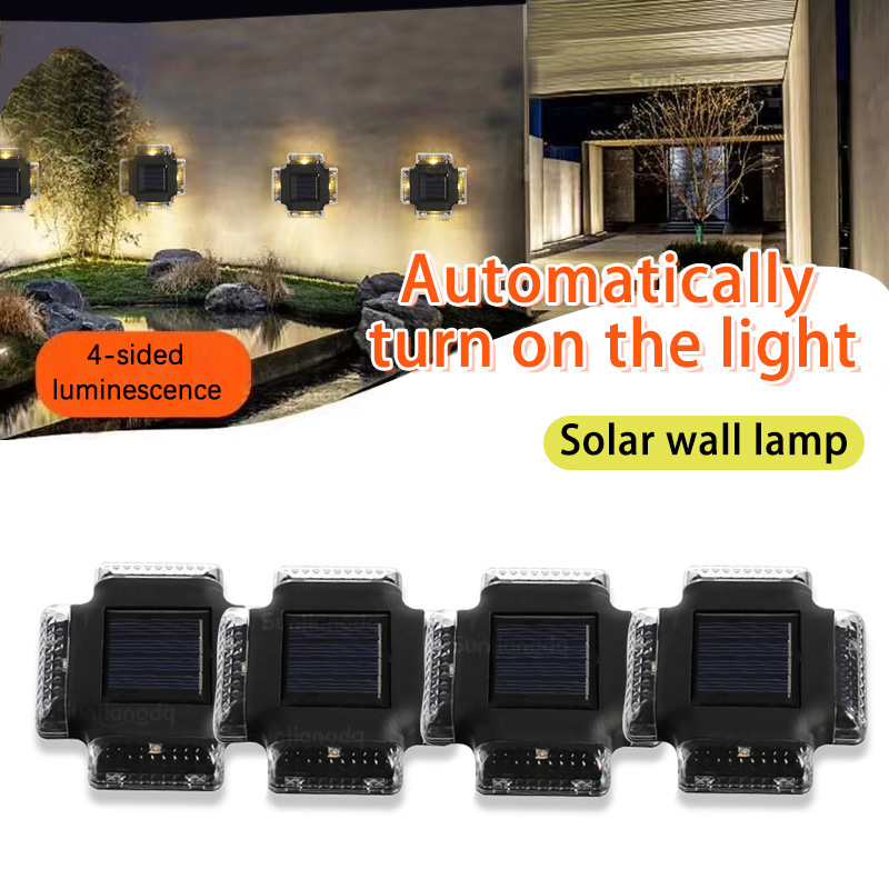 Solar Wall Lamp 4-sided Light Courtyard Decoration Solar Fence Wall ...
