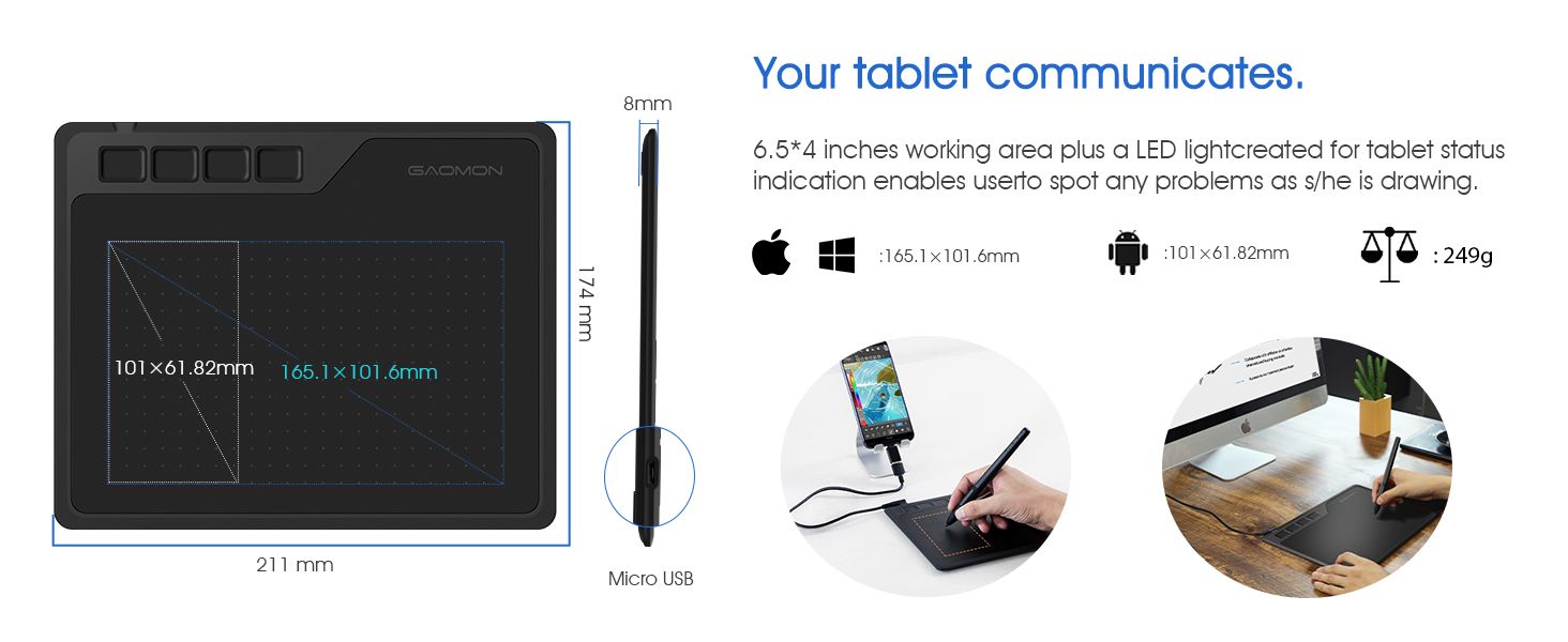 GAOMON S620 Graphics Tablet 6.5 x 4 Inches Pen Tablet with 4 Express ...