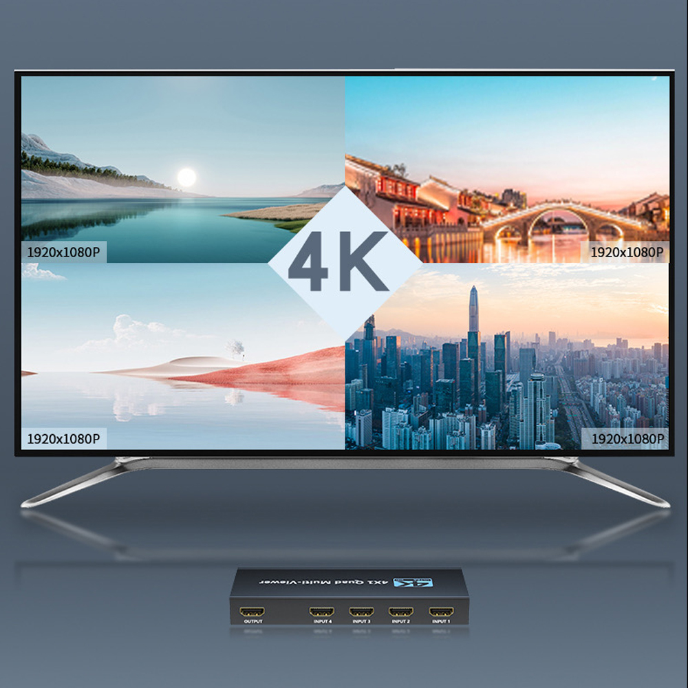 4K HDMI Quad Multi-Viewer Switch 4 IN 1 Out Multi Screen Viewer ...