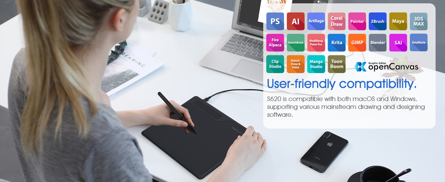 GAOMON S620 Graphics Tablet 6.5 x 4 Inches Pen Tablet with 4 Express ...