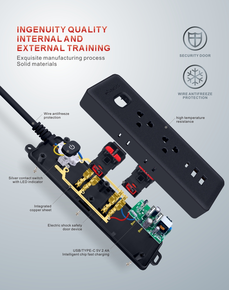 nss Multi-Function Socket Extension outlet with switch USB cable socket power Extension Sockets ...