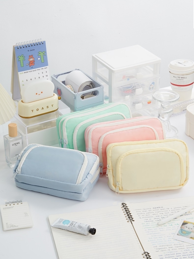 Penlab Macaron Color Pencil Case Pen Bag Dual Layer Front Open Pocket ...