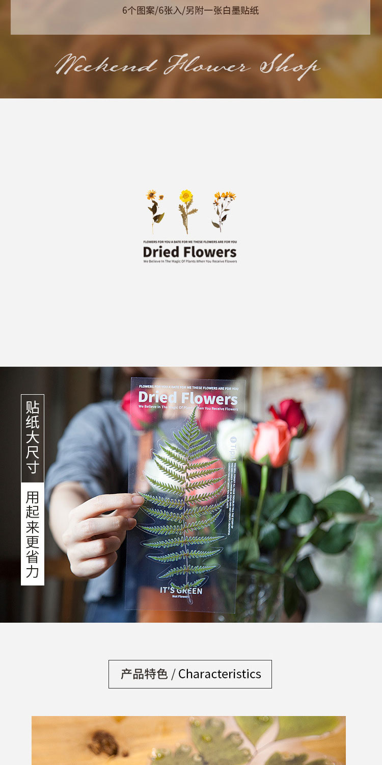 ENWEI 6 Pcs [Dried Flowers Series] Vintage Journal Stickers Waterproof ...