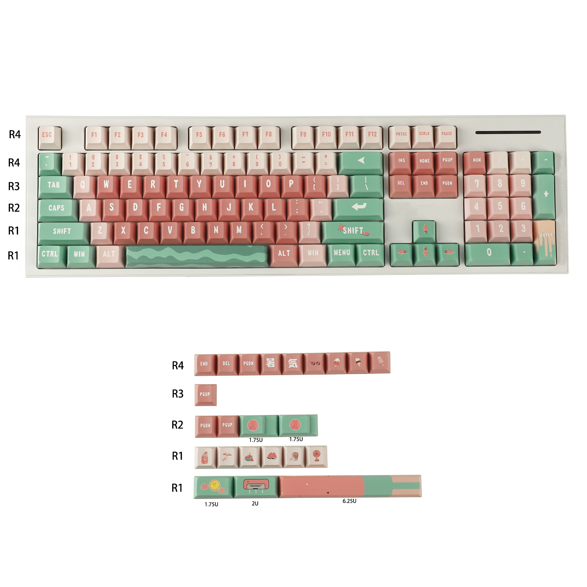 127 Watermelon Dye Sub Keycaps 1.7mm Thick PBT Cherry Profile Keycaps ...