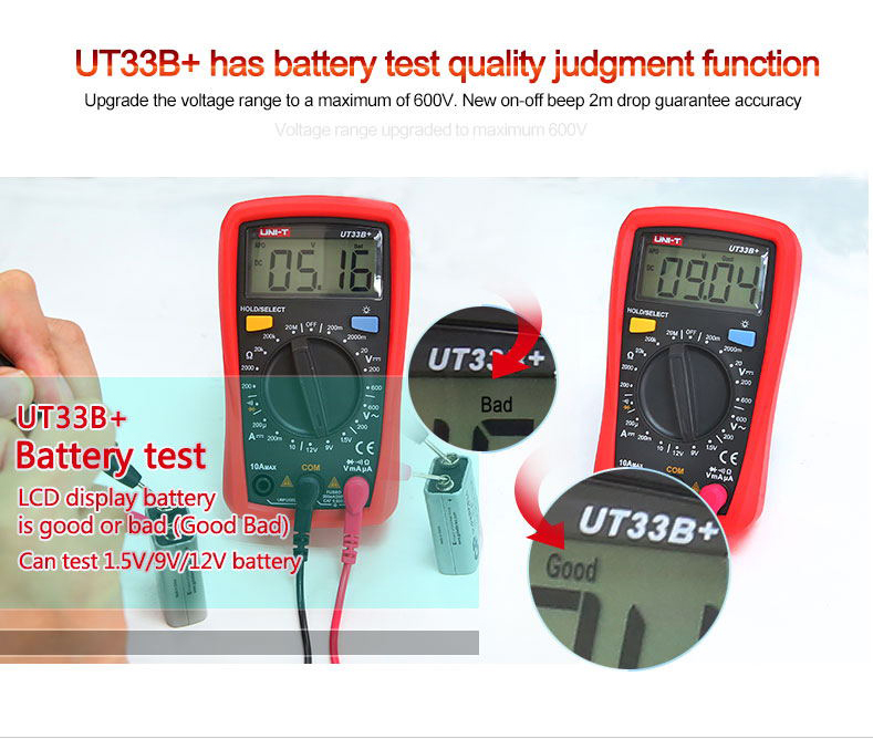 UNI-T UT33+ Series AC DC 600V DC 10A Palm Size Digital Multimeter UT33A ...