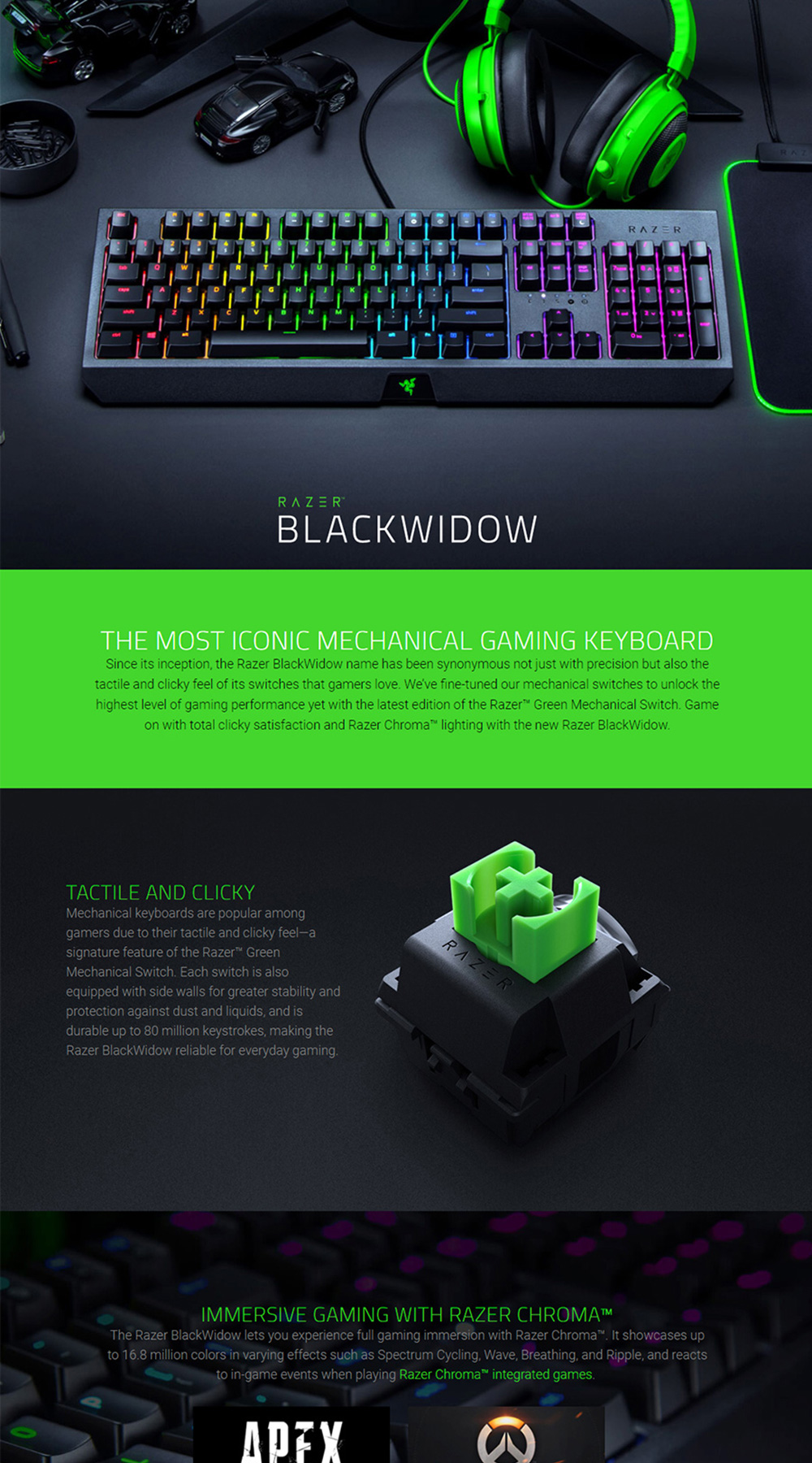 Razer BlackWidow Green Switch Razer Chroma RGB Wired Gaming Backlit ...
