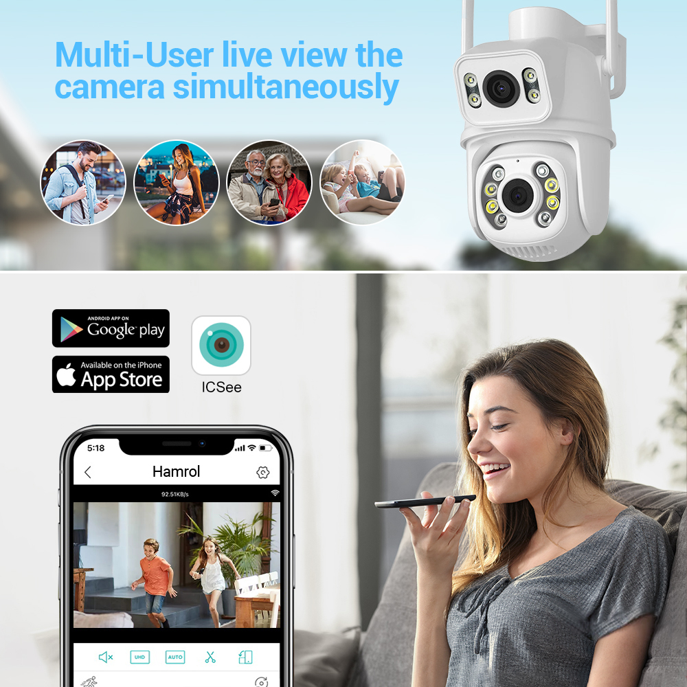 Hamrol Dual Lens 4K 8MP PTZ Wifi IP Camera 5X Zoom Motion Detection ...