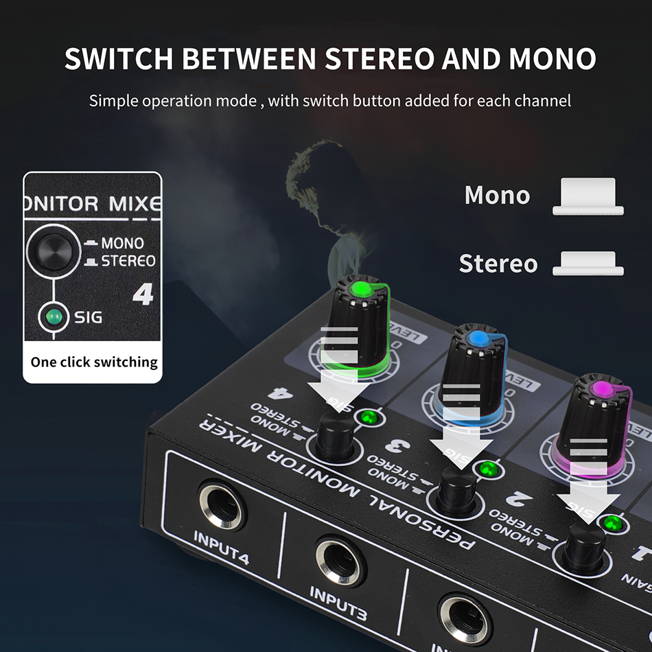 XTUGA PM400 Micro Sound Mixer Stereo Mixer with Gain Control, Mute ...