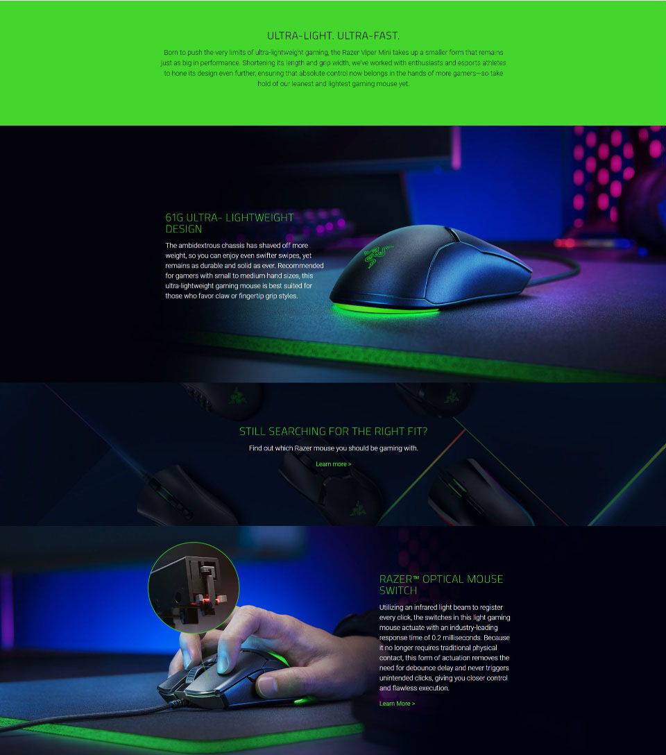 Razer Viper Mini Ultra-Lightweight Gaming Mouse with Chroma RGB 8500DPI ...