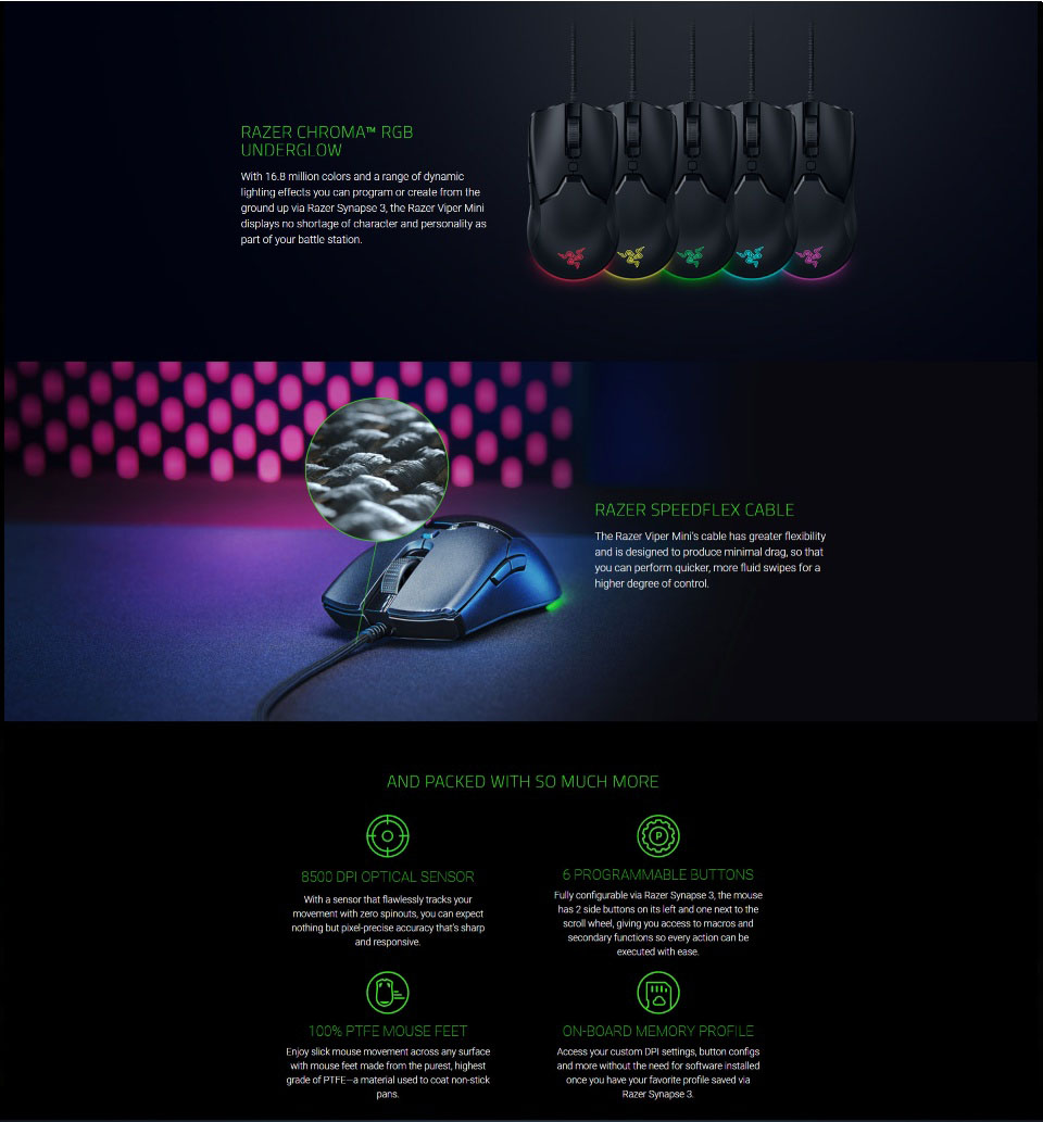 Razer Viper Mini Ultra-Lightweight Gaming Mouse with Chroma RGB 8500DPI ...