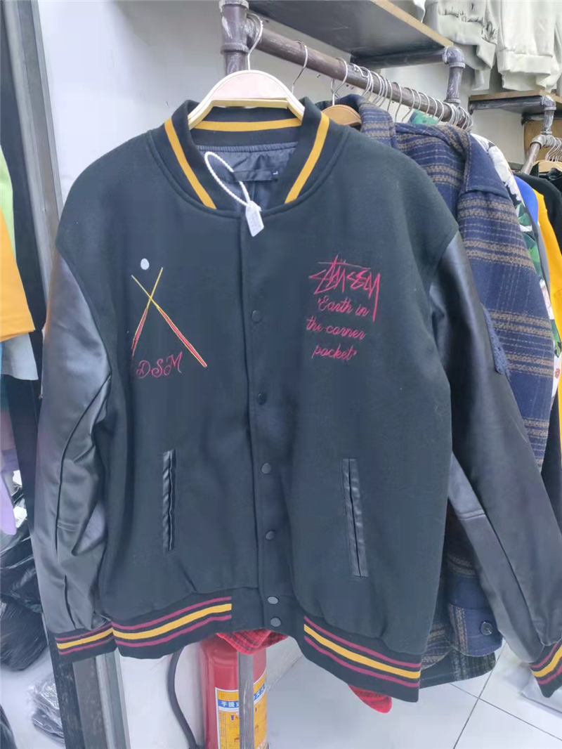 Embroidery Woolen Leather Sleeve Men's Baseball Jacket Autumn ...