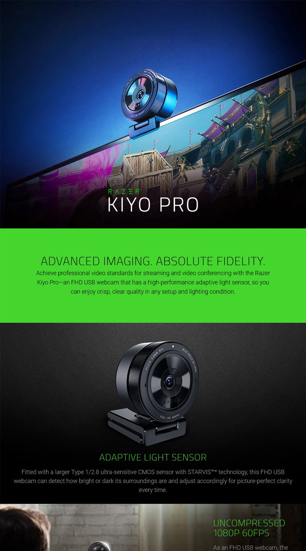 RAZER Kiyo Pro USB Camera With High Performance Adaptive Light Sensor ...