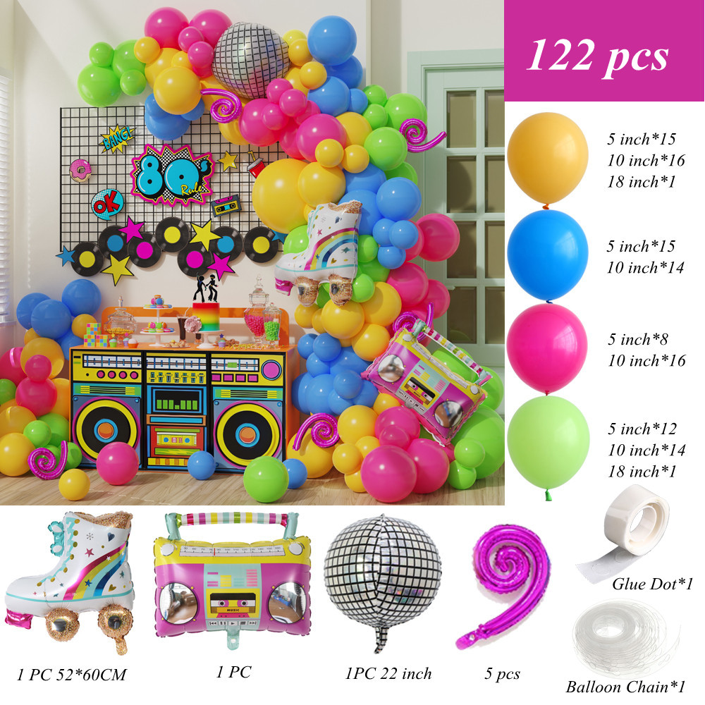 122pcs/Set 4D Radio Balloons Back to 80s 90s Theme Balloon Garland Arch ...