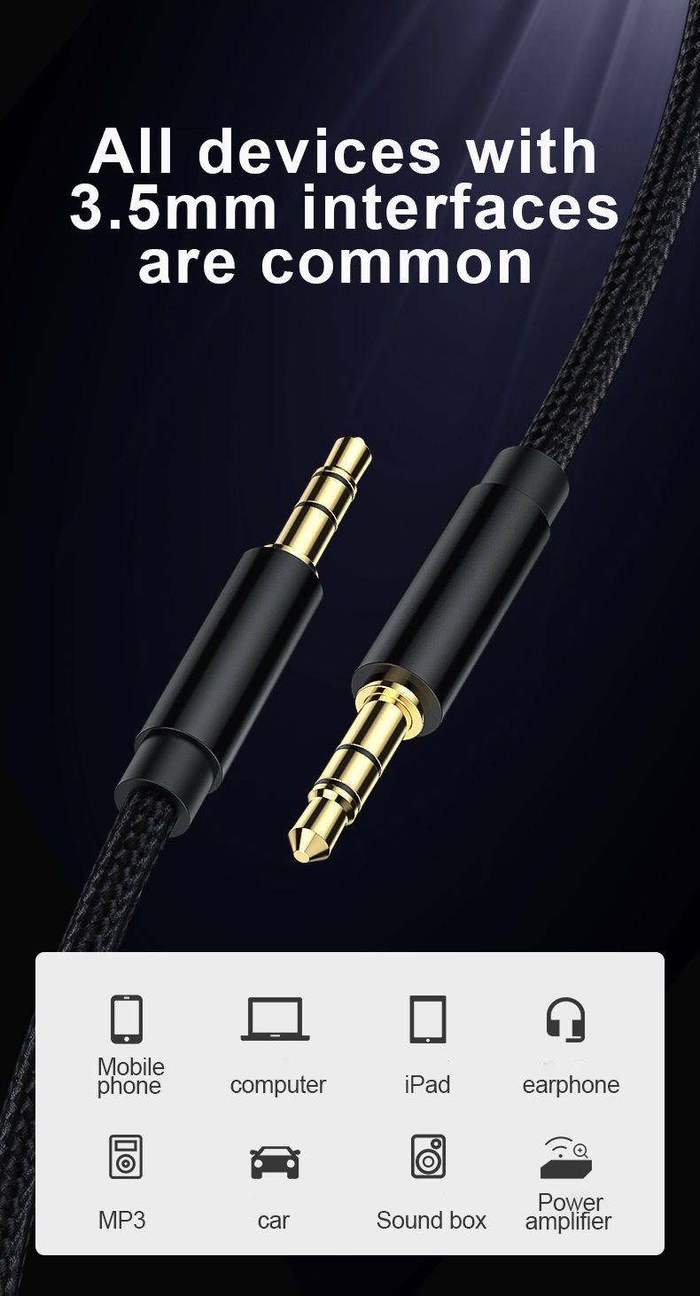 3.5mm Aux Braided Audio Cable 1/2/3 Meter Male To Male Speaker Cable ...