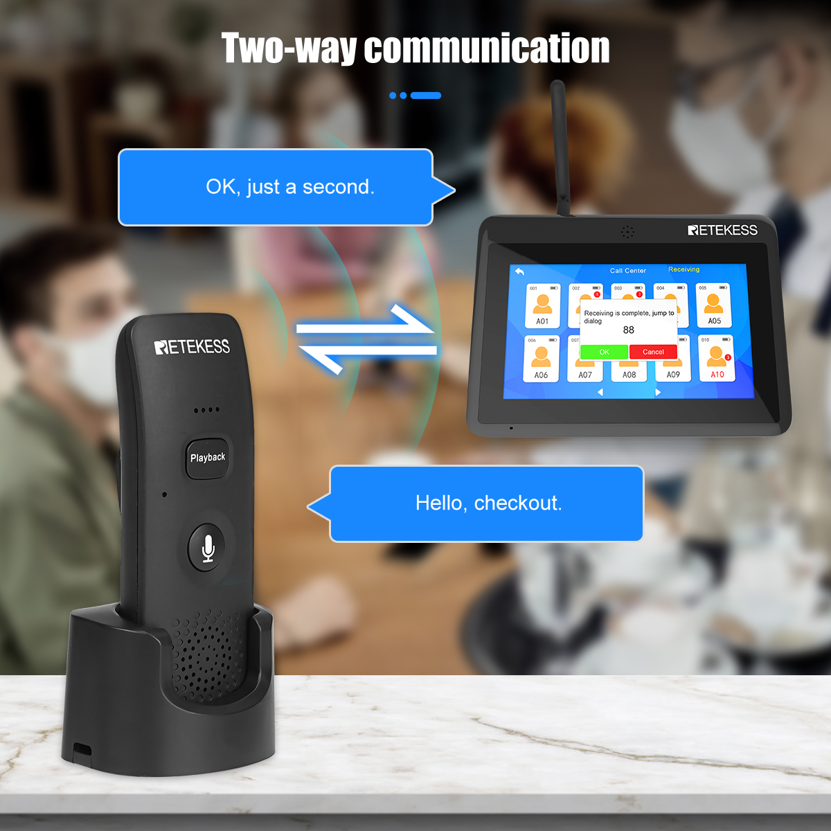 Retekess TD125 7-inch Wireless Voice Pager Two-Way Conversation ...