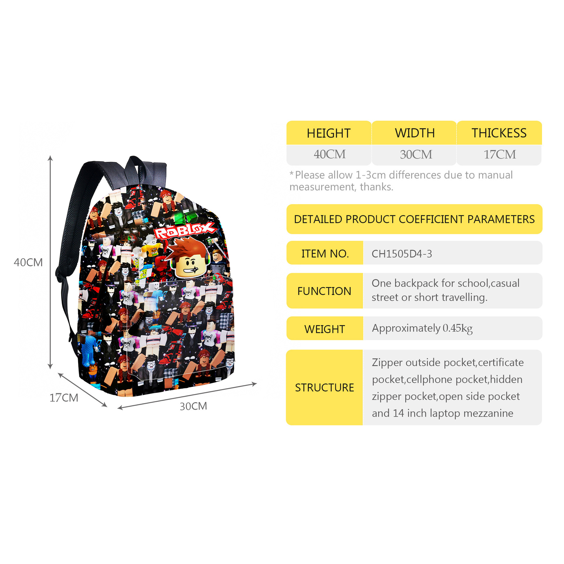 Robux Roblox Bag For Kids Boys Girls Large Capacity Backpack Robloxs ...