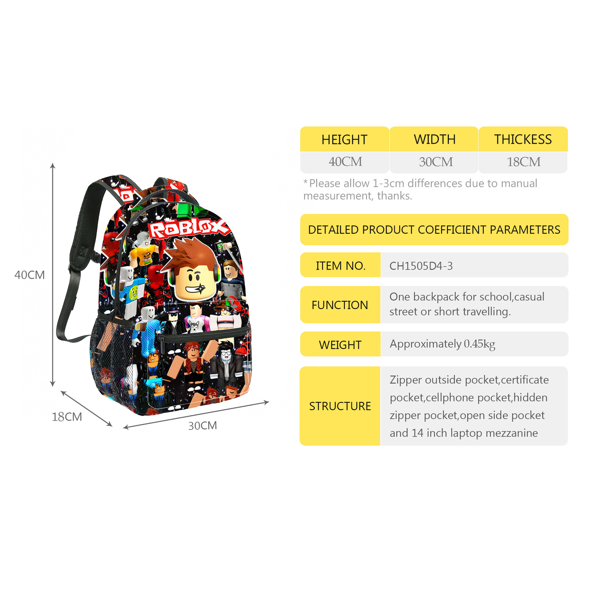 Roblox Robloxs School Bag For Kids Boys Girls Student Cartoon Anime ...
