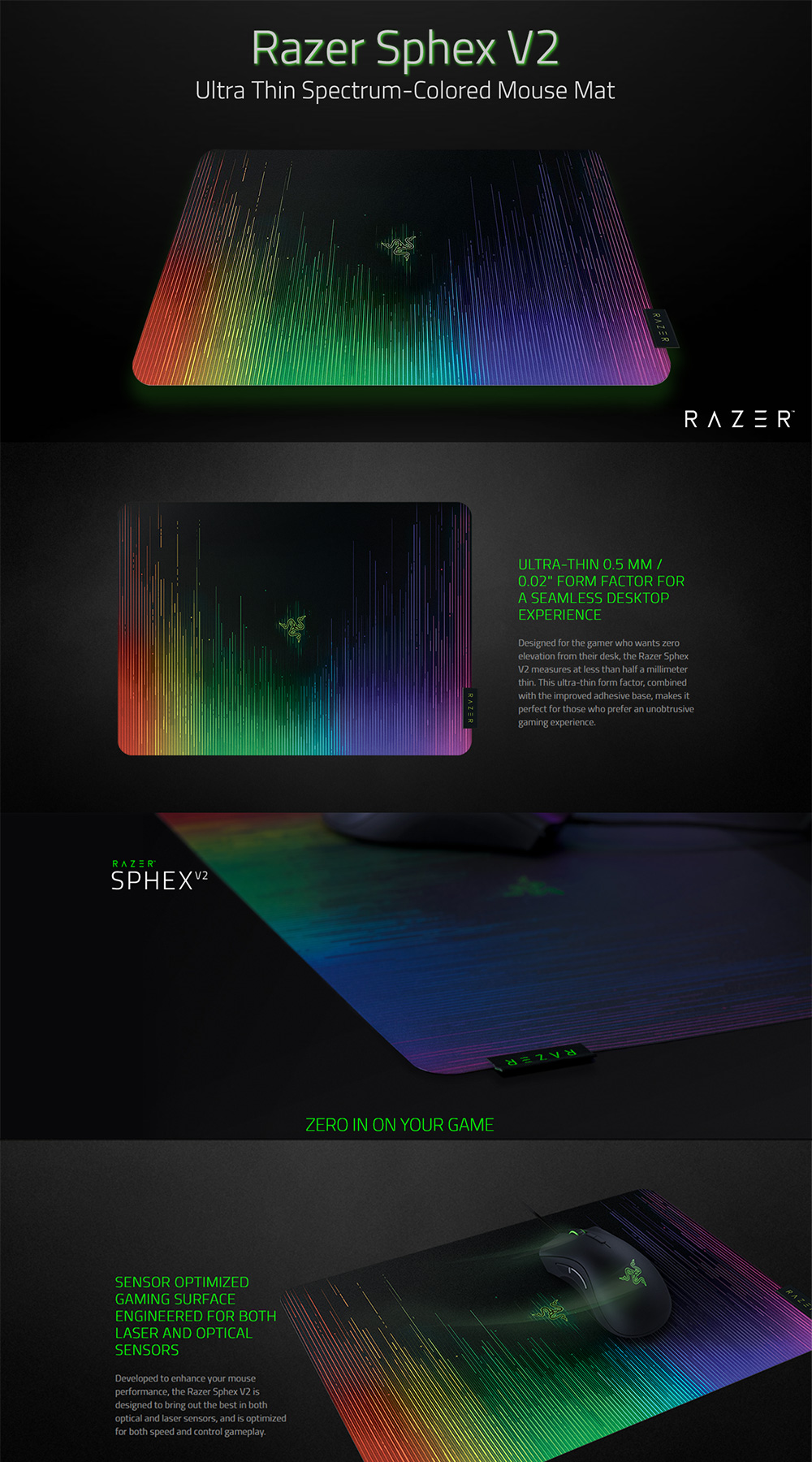 Razer Sphex V2 Ultra-Thin 0.5mm Polycarbonate Surface Gaming Mouse Mat ...