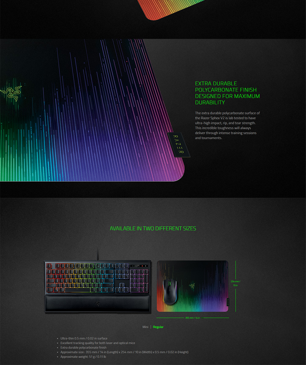 Razer Sphex V2 Ultra-Thin 0.5mm Polycarbonate Surface Gaming Mouse Mat ...