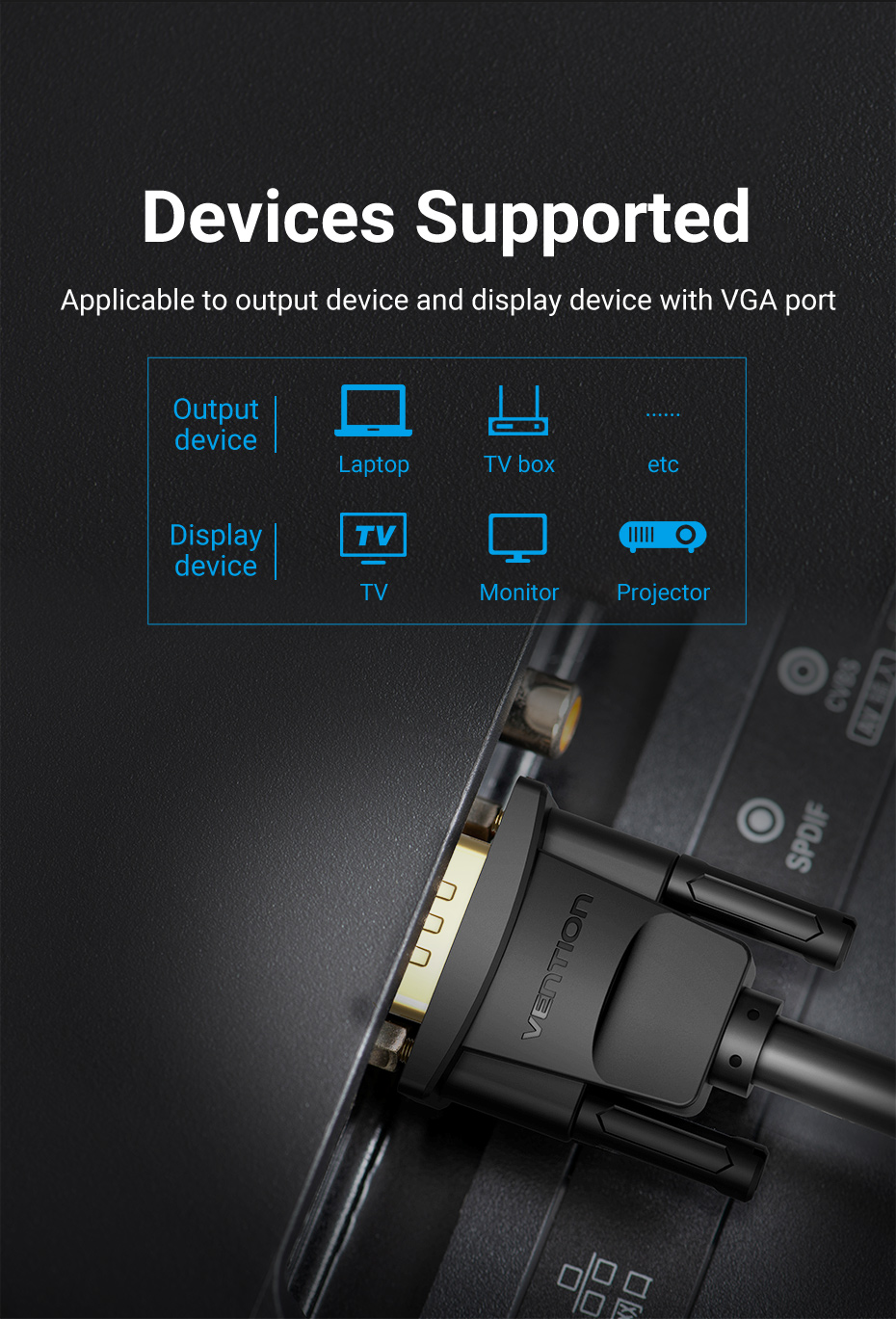 Vention VGA Cable Dual Ferrite Cores 1080P VGA Cable for Projector TV ...
