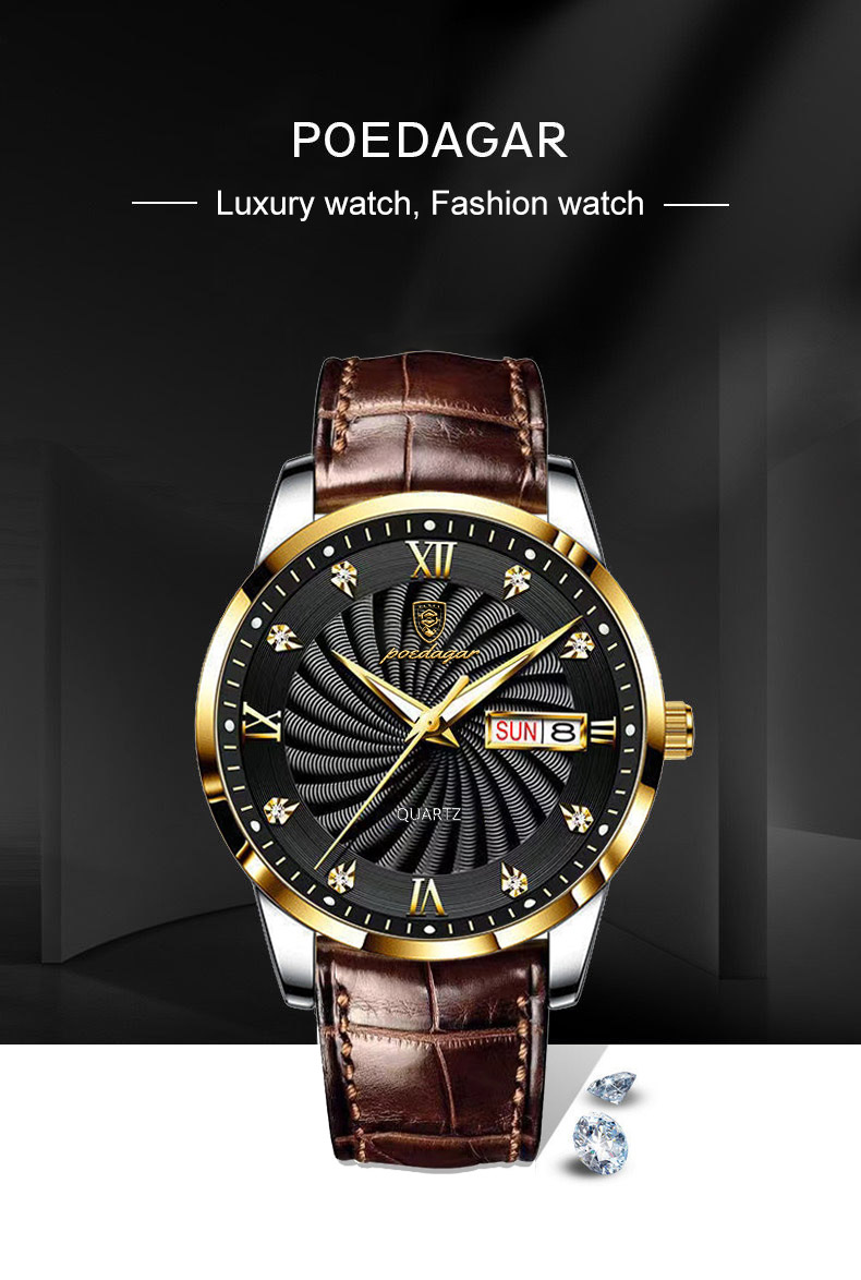 POEDAGAR Watch For Men Original Quartz Movement Waterproof Calendar ...