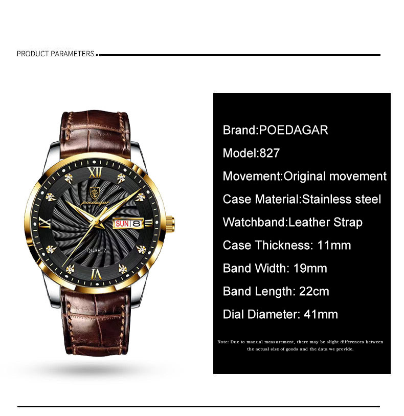 POEDAGAR Watch For Men Original Quartz Movement Waterproof Calendar ...