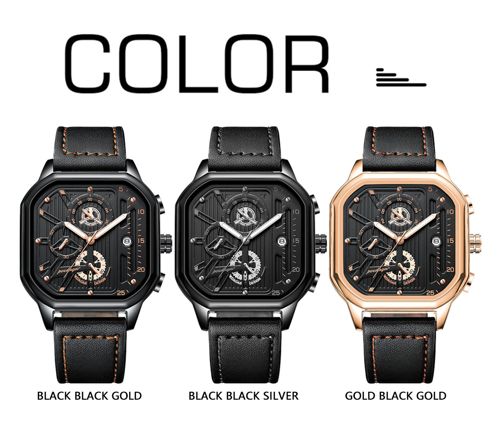 POEDAGAR Barrel Type Watch for Men Waterproof Original Sports Leather ...