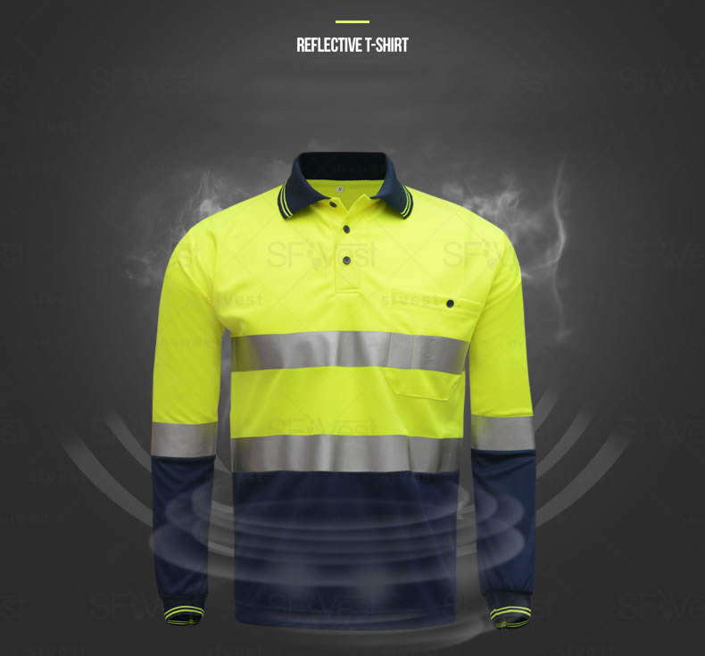 Two Tone Long Sleeve Safety Polo Shirt Yellow and Navy High Visibility ...