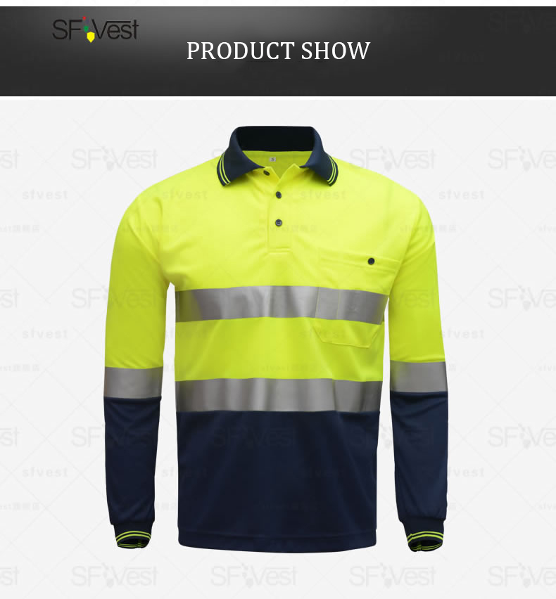 Two Tone Long Sleeve Safety Polo Shirt Yellow and Navy High Visibility ...