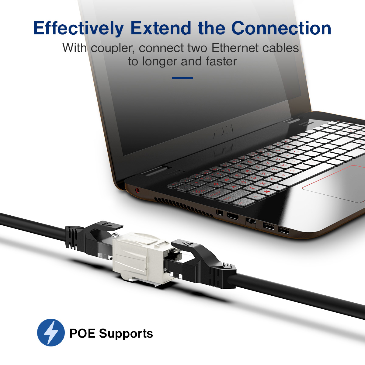 AMPCOM CAT6A RJ45 Inline Coupler Keystone Jack, Zinc-Alloy Shielded STP ...