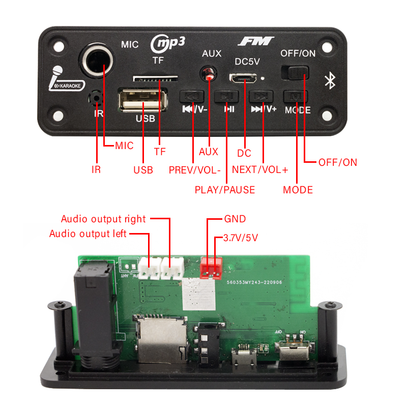 6W Amplifier DC 5V MP3 WMA Decoder Board Bluetooth 5.0 Audio Module USB ...