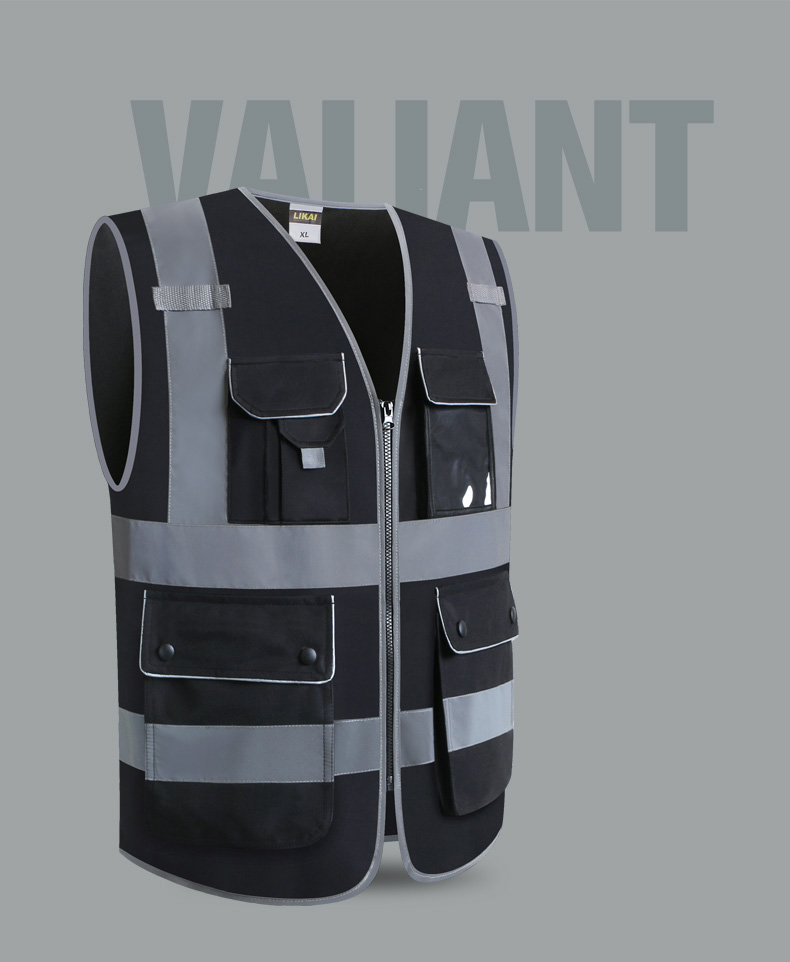 High Visibility Black Vest Reflective Safety Work Vest Construction ...