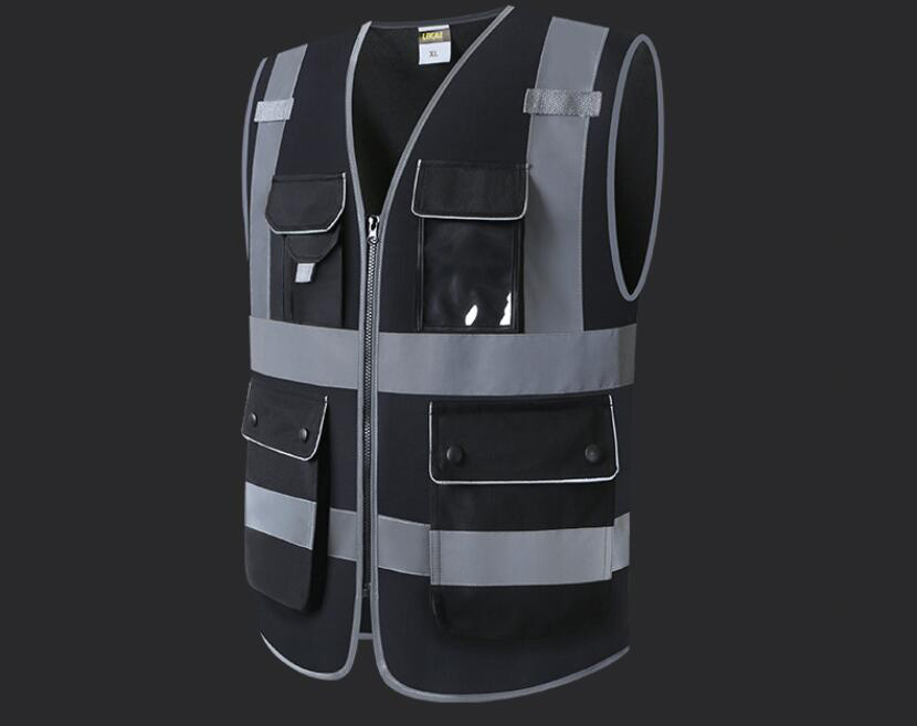 High Visibility Black Vest Reflective Safety Work Vest Construction ...