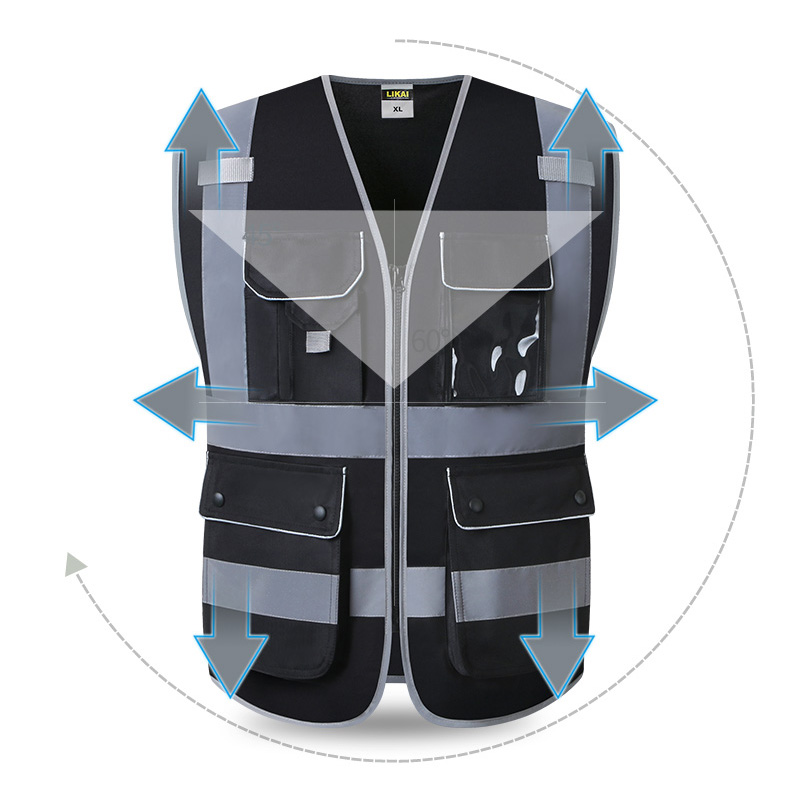 High Visibility Black Vest Reflective Safety Work Vest Construction ...