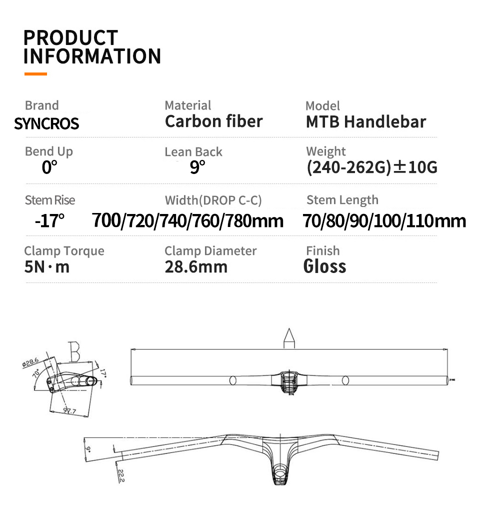 Syncros Chrome Logo Carbon Fiber Mountain And Stem 28.6mm -17Degree ...
