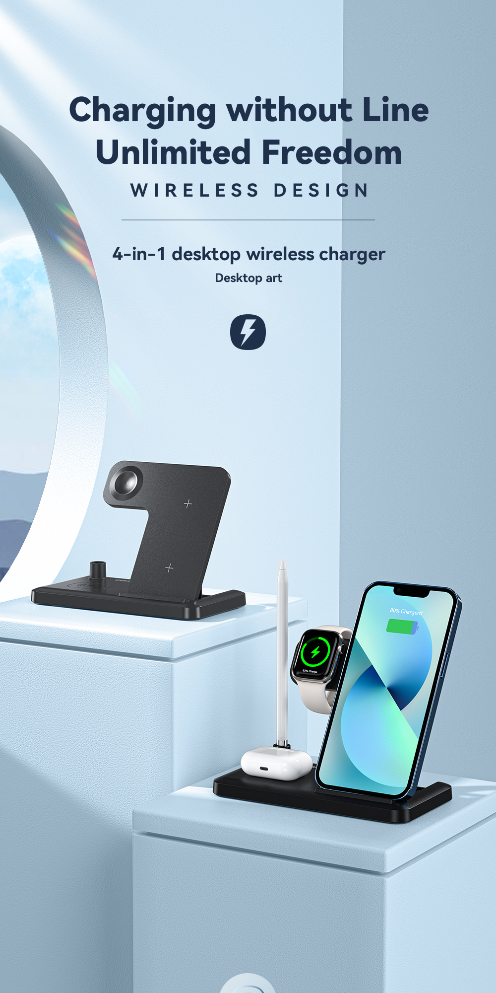 Essager Magnetic 4 In 1 Wireless Charger Stand Charging Station Dock ...